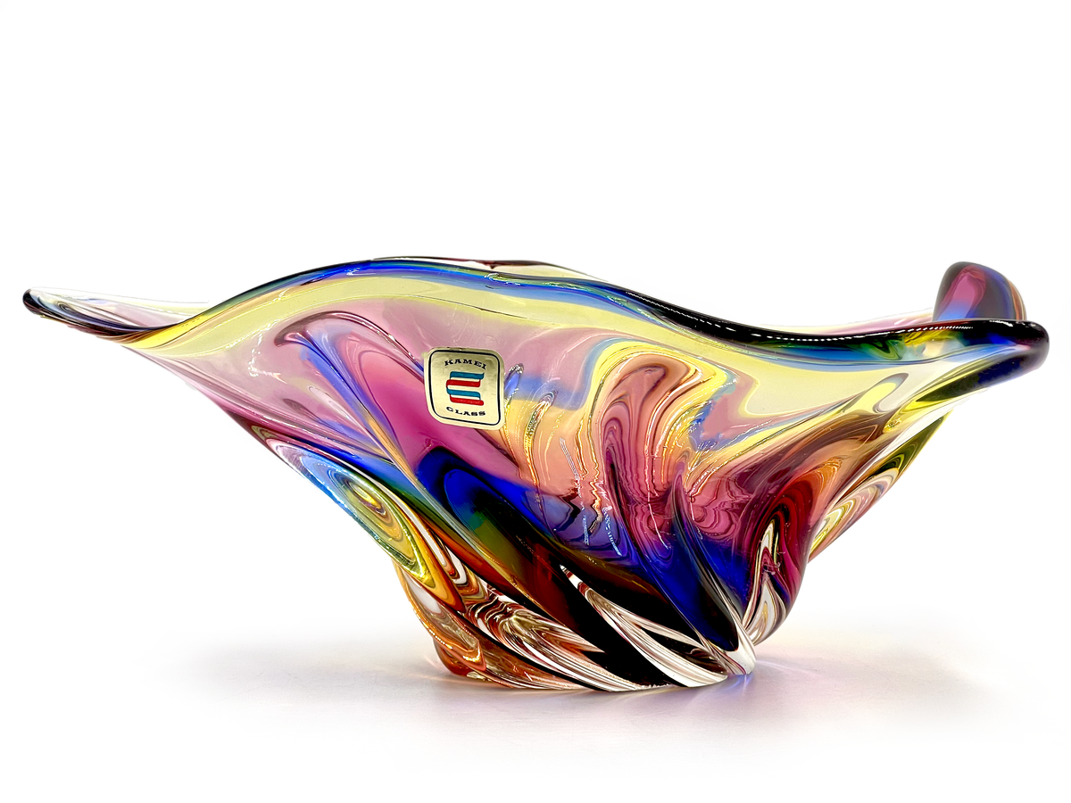 Hokuyo Glass (Japan) Art Glass 'Rainbow' 11.5" Centrepiece, in Blue/Pi ...
