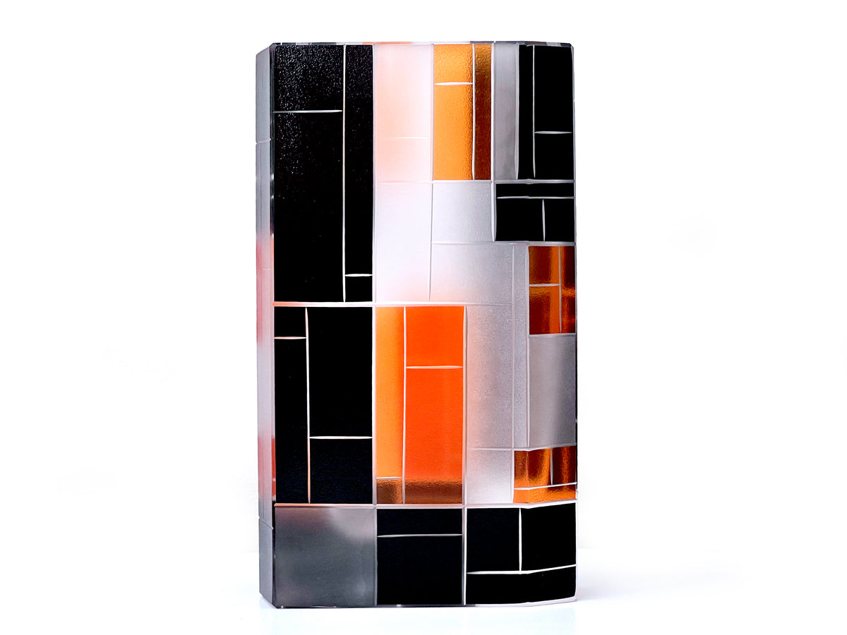 Karl Palda Glassworks (Czechoslovakia) 8.5" Block Vase | Orange, Black ...